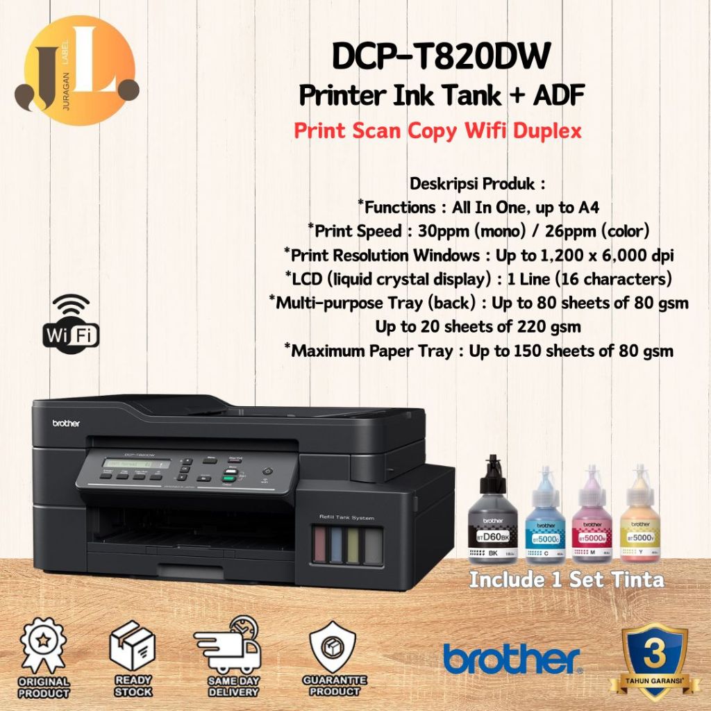 Jual Printer BROTHER DCP-T820DW Ink Tank Multifunction WiFi Duplex ADF T820DW | Shopee Indonesia