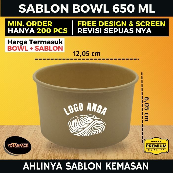 Jual Sablon paper bowl Kraft 650ml 1 warna - Sablon mangkok kertas 650 ...
