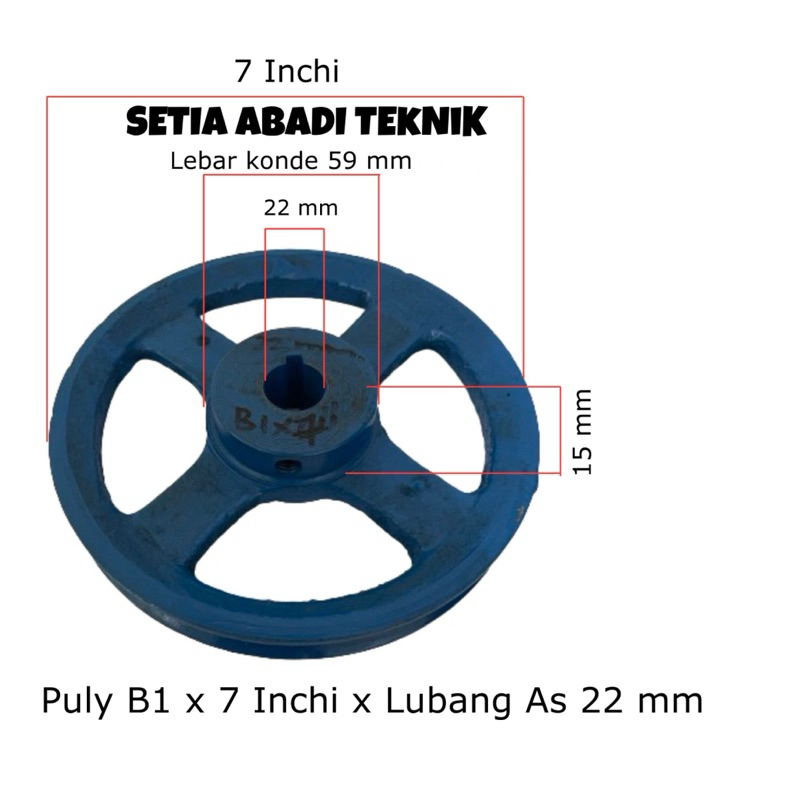 Jual Pulley/ Pully/ Poli tali kipas ukuran B1 x 7 Inchi x Lubang as 22 ...