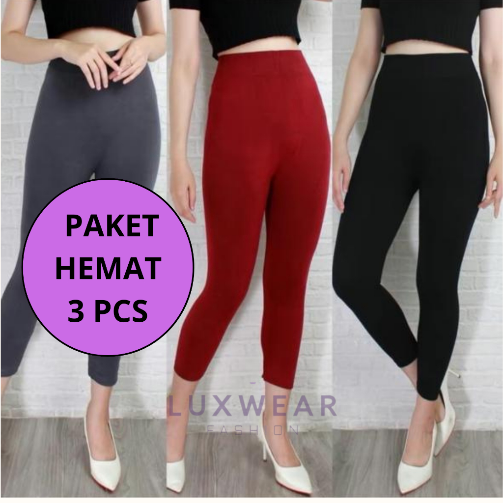 Jual PAKET 3 PCS Legging HW Kaos Katun Premium/Legging HW Stretch ...