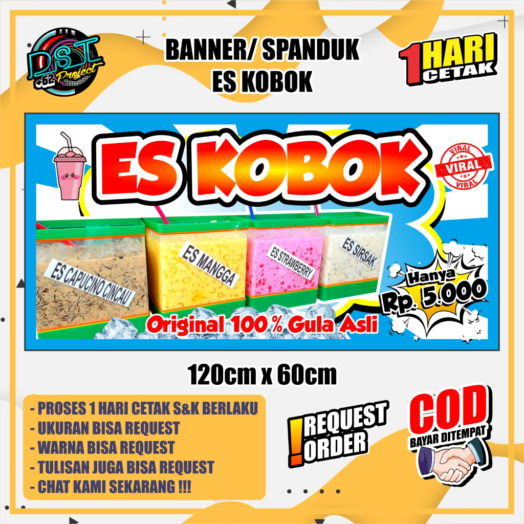 Jual BANNER / SPANDUK ES KOBOK UKURAN 120cm x 60cm | Shopee Indonesia
