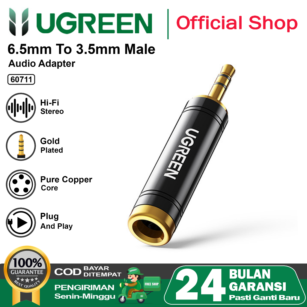 Jual UGREEN Converter Audio Jack 6.5mm Female To 3.5mm Male Adapter 60711 | Shopee Indonesia