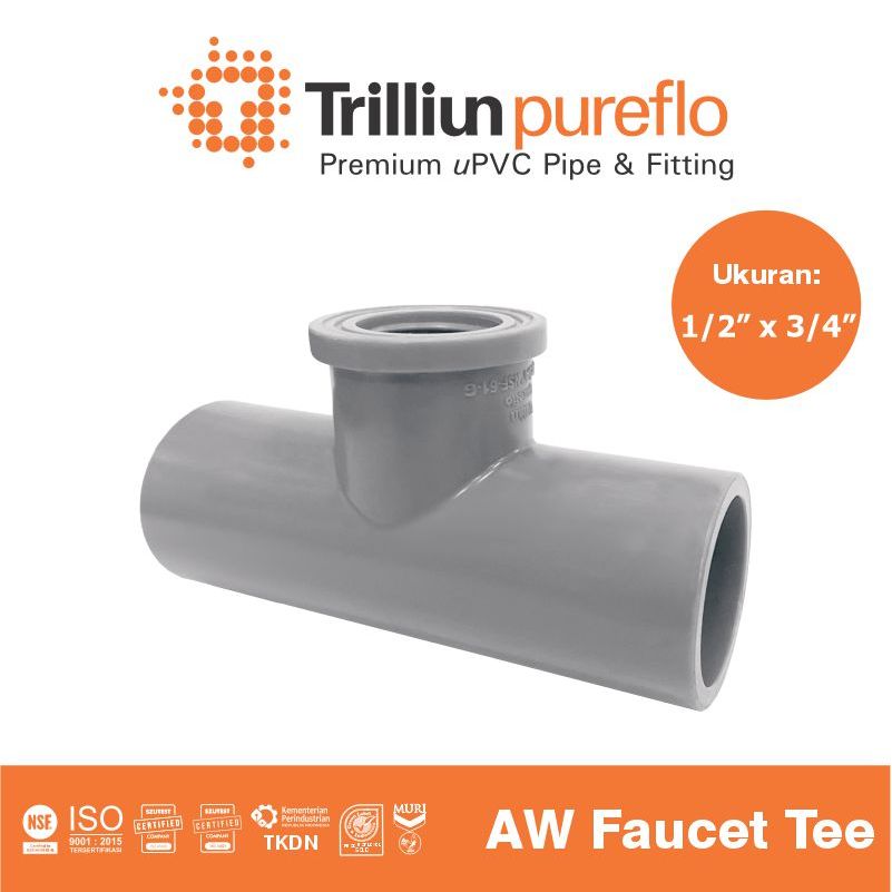 Jual Fitting Pipa uPVC Trilliunpureflo AW Faucet Tee 1/2" x 3/4" Inch | Shopee Indonesia