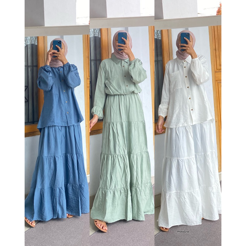 Jual ONE SET / SETELAN ROK RUFFEL VANIA POLO LINEN PREMIUM | Shopee ...