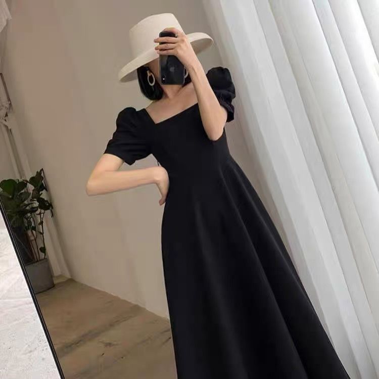 Jual outfit korean style dress midi hitam vintage wanita fashion gala ...