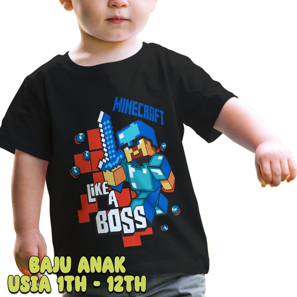 Jual KAOS ANAK MINECRAFT LIKE A BOSS USIA 1-12 TAHUN BAJU ANAK ...