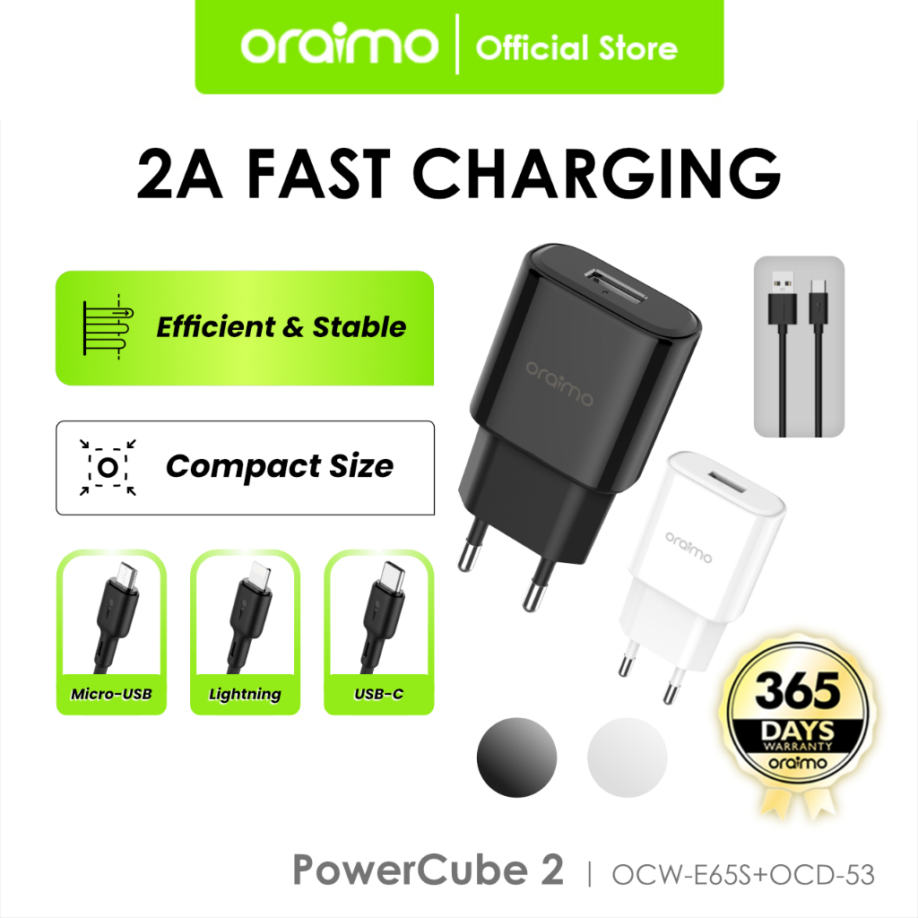 Jual MICRO USB Oraimo Charger Handphone Single Port USB 5V 2A Fast ...