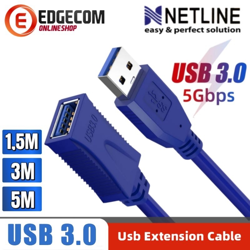Jual Kabel USB 3.0 Extension A Male to A Female 1,5M / 3M / 5M NETLINE ...