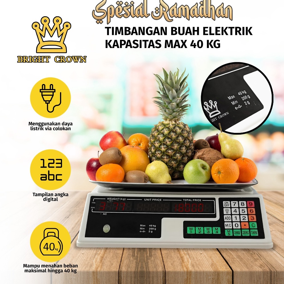 Jual NEW STOCK Bright Crown Timbangan Buah Digital 4kg Double Display ...