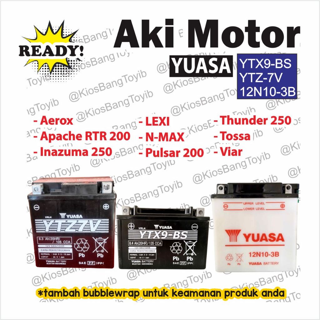 Jual Aki Motor YUASA NMAX AEROX LEXI NINJA 250 TOSA VIAR (YTZ7V 12n10 ...
