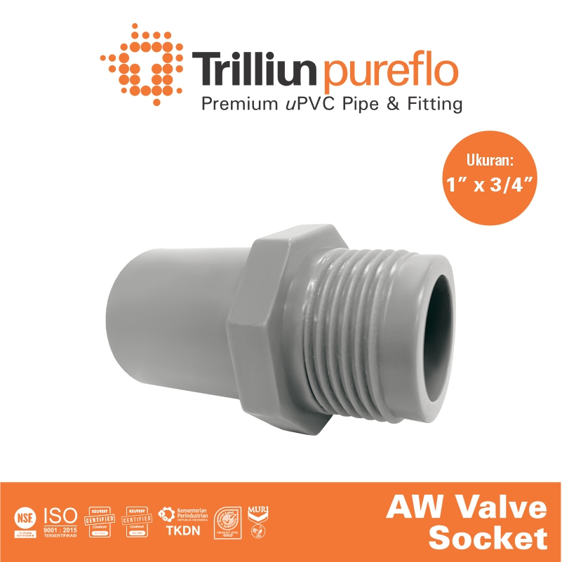 Jual Fitting Pipa uPVC Trilliunpureflo AW Valve Socket 1" x 3/4" Inch ...