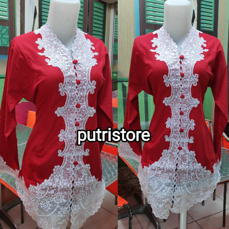 Jual Kebaya encim katun merah putih Halus / kebaya encim modern betawi ...