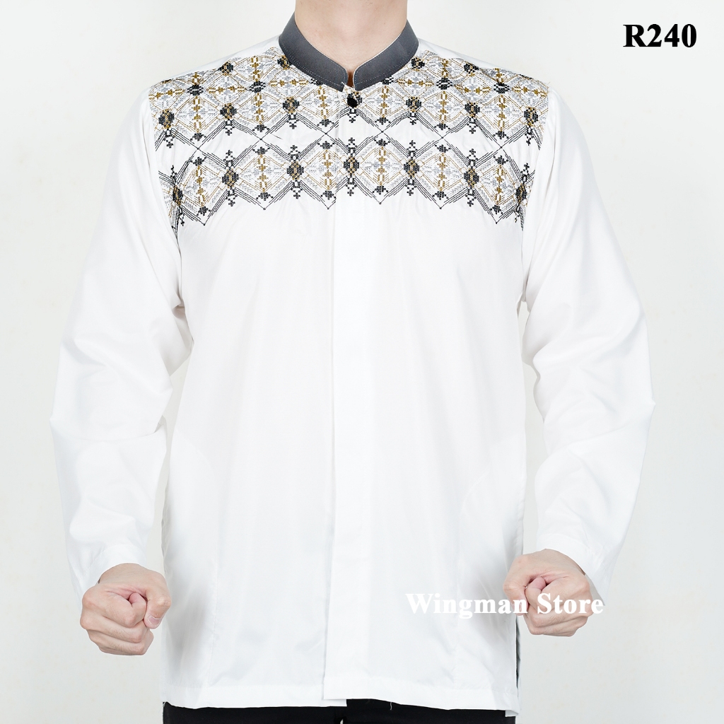 Jual Baju Koko Muslim Pria Bordir Monochrome | Shopee Indonesia