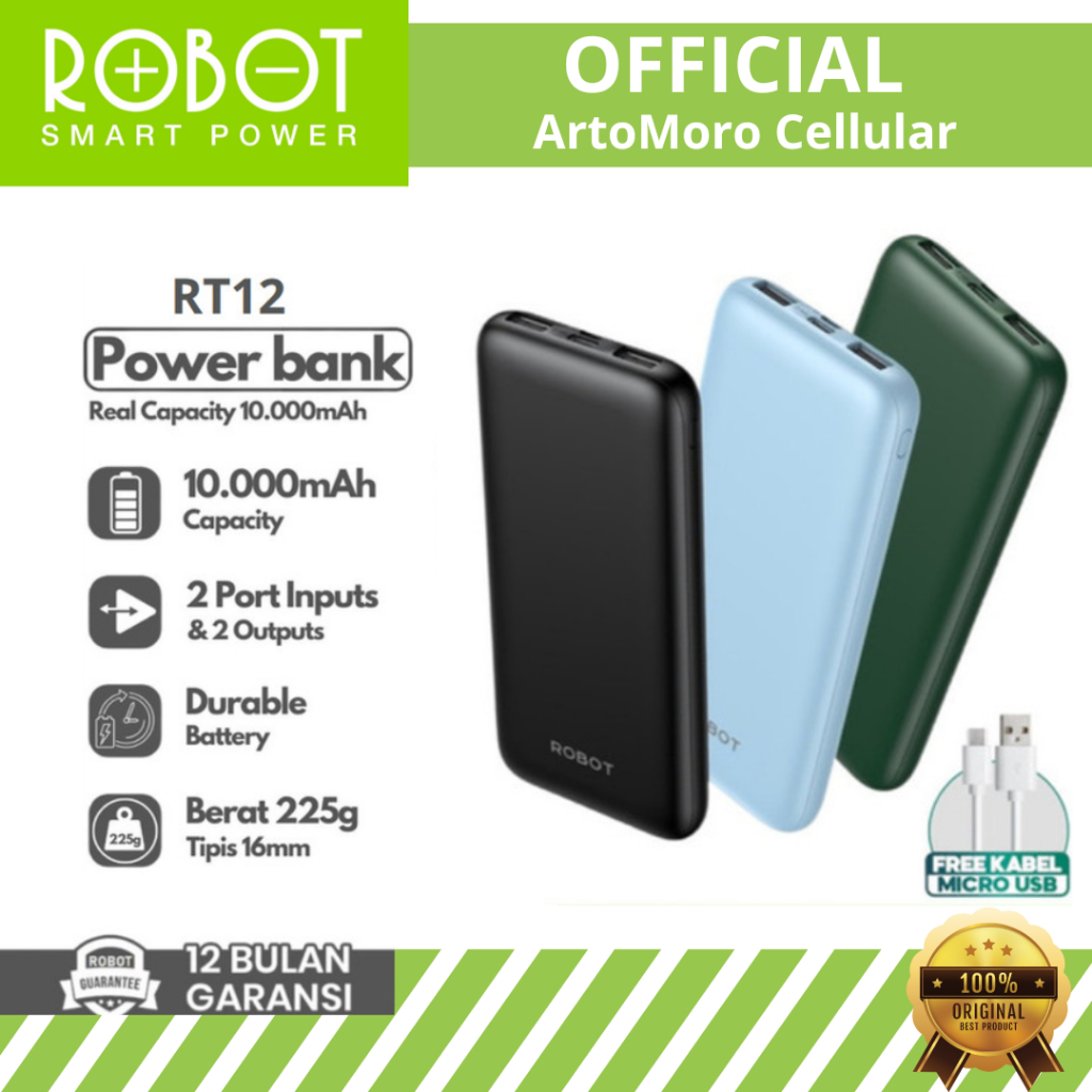 Jual ROBOT PowerBank RT12 10000 mAh Dual Input Output Slim Original ...