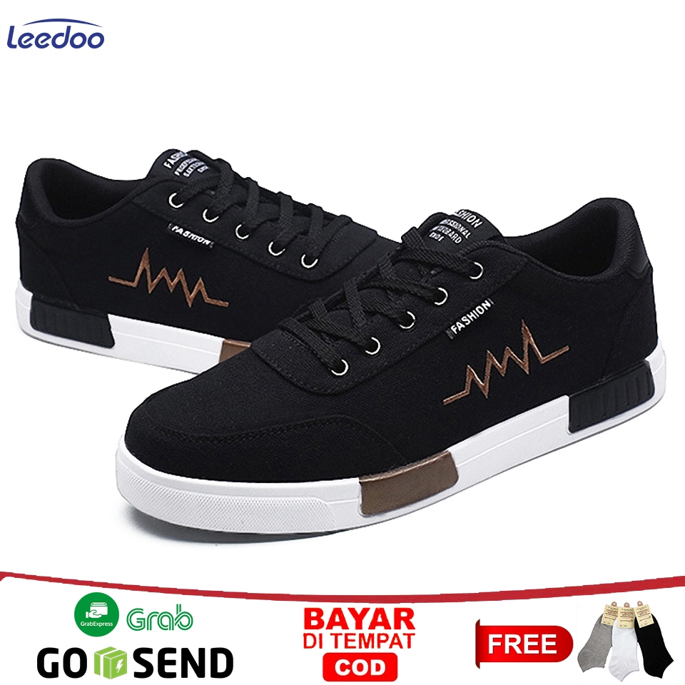 Jual Leedoo Sepatu Sneakers Tali Pria Casual Krem Sekolah Kerja Sport Shoes Kekinian Muda Black ...