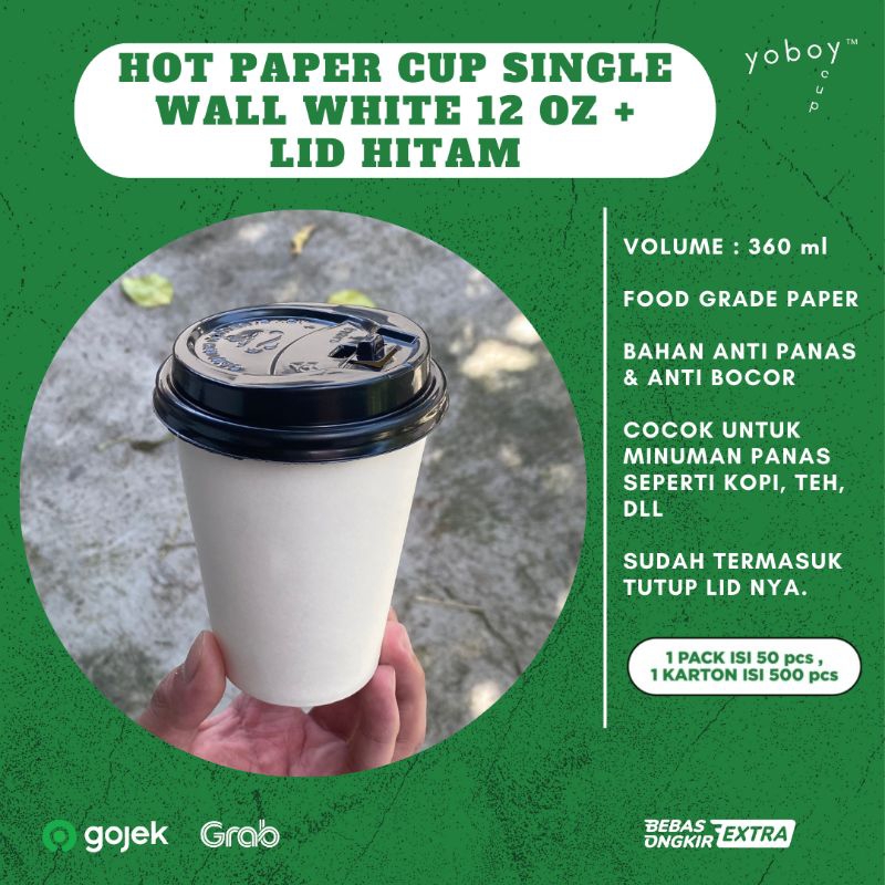 Jual HOT PAPER CUP SINGLE WALL 12oz + LID HOT PAPER CUP BLACK (ISI PER ...