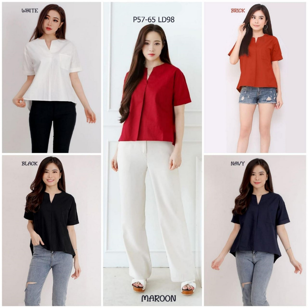 Jual Blouse Cewek Cotton Basic Polos Blus Katun Uniqlo Kerah Unik Baju ...