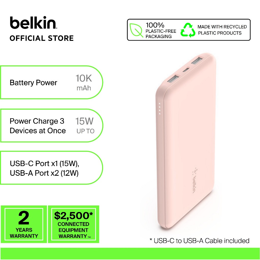 Jual Belkin BPB011bt Pink BoostCharge Power Bank 10K USB-C PD Fast ...