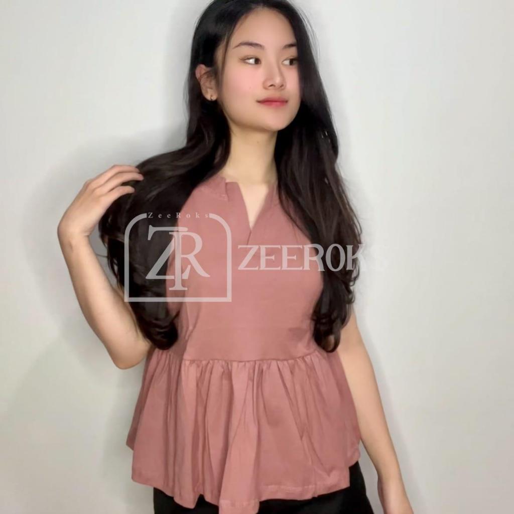 Jual Kaos Rampel wangki Vneck Loose Peplum Top Premium Cotton - Atasan ...