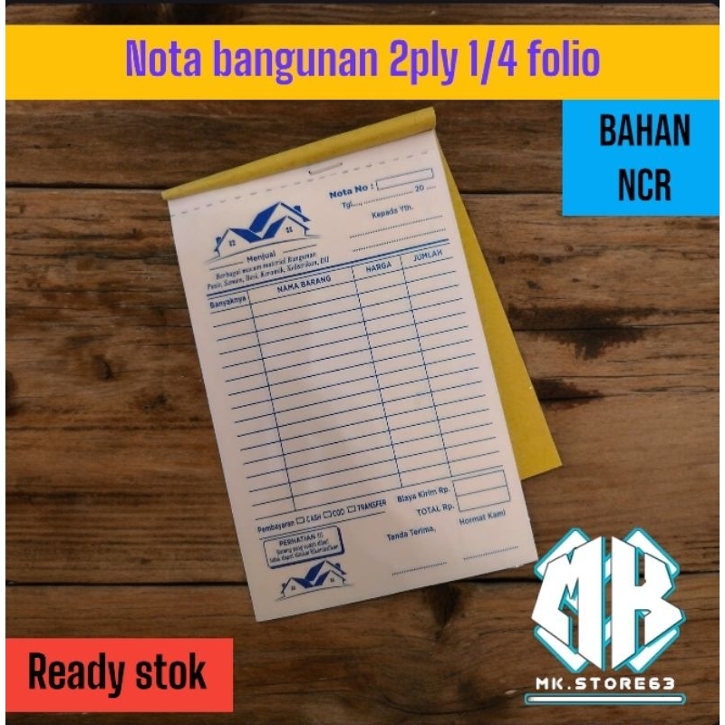 Jual NOTA TOKO BANGUNAN ATAU MATERIAL 2 PLY 1/4 FOLIO - SIAP KIRIM ...