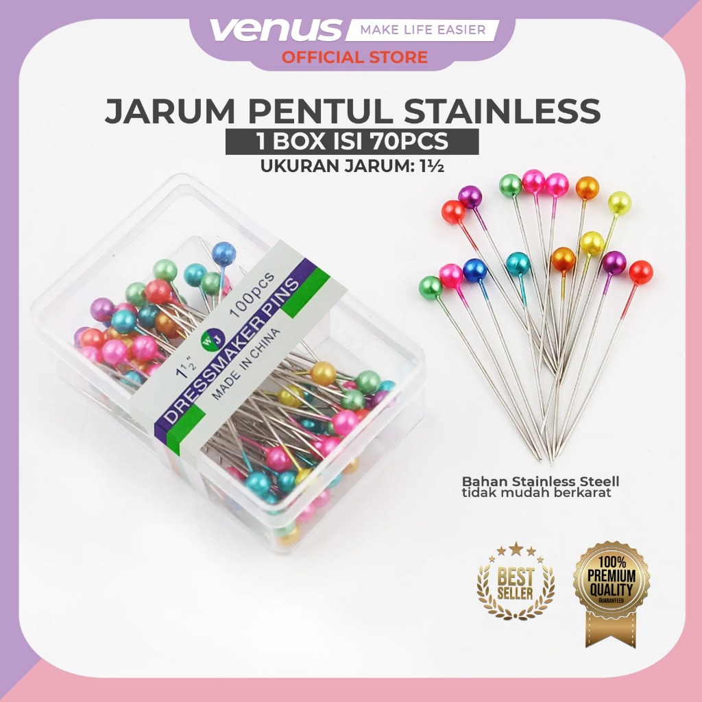 Jual VENUSJKT - 70Pcs / 1 Box Jarum Pentul Stainless Ukuran Besar ...