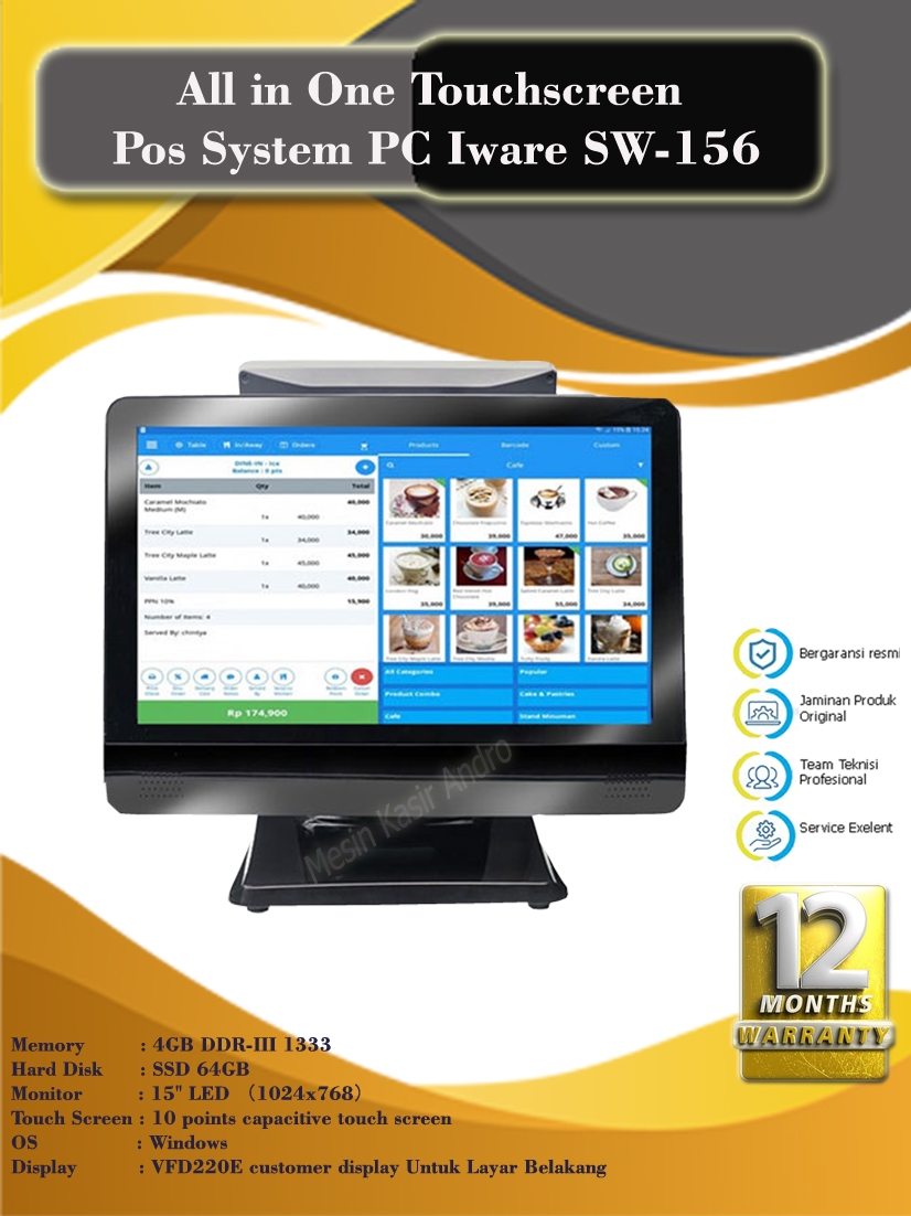 Jual Mesin Kasir All In One Touchscreen Pos System PC SW-156 OS Windows | Shopee Indonesia