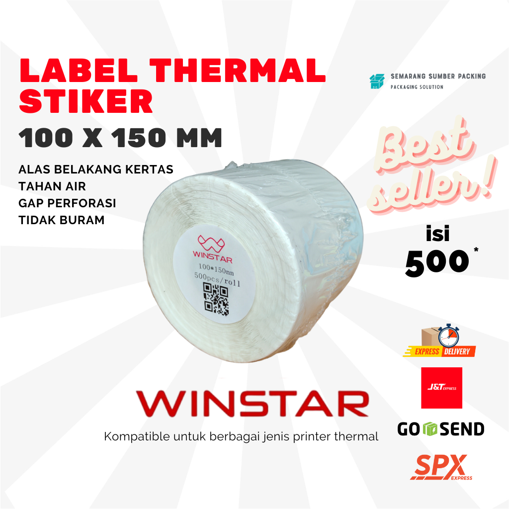 Jual Kertas label thermal 100x150mm isi 500 pcs rol termal resi 100x150 ...