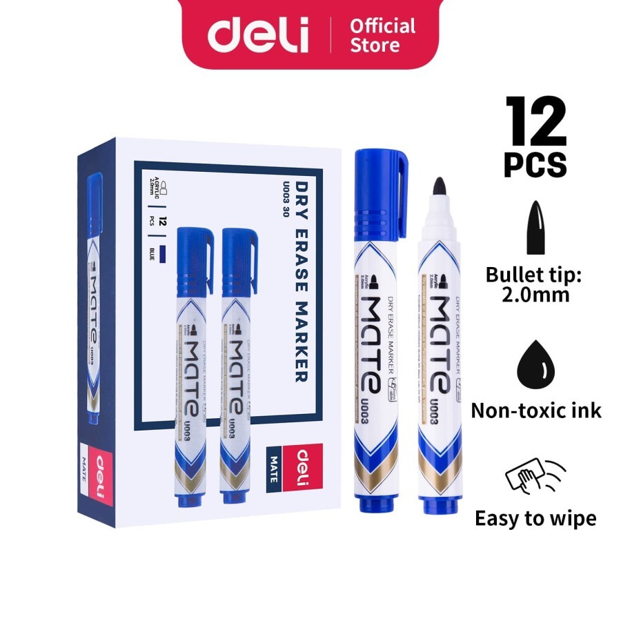 Jual Deli Spidol Whiteboard / Dry Erase Marker EU00330 - Biru | Shopee ...