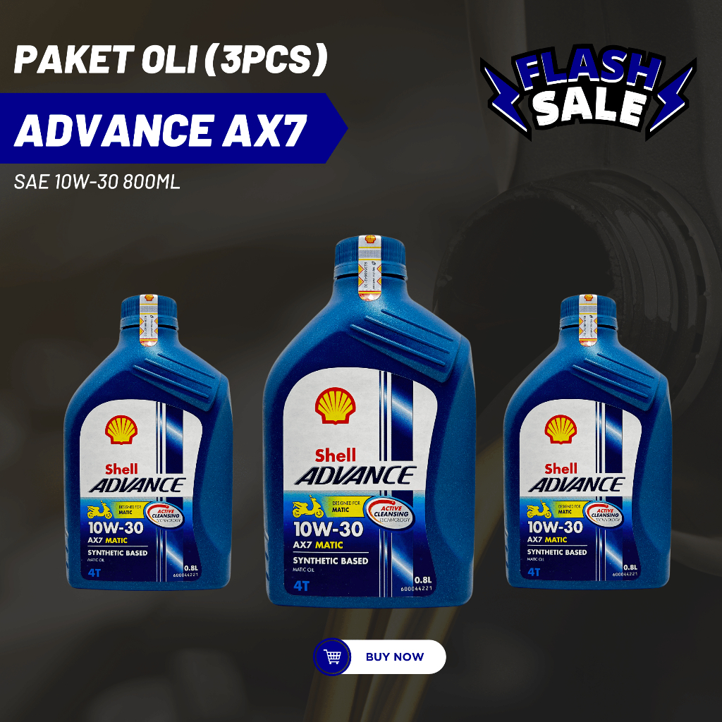 Jual PAKET 3PCS Oli Motor Shell Advance AX7 800ML Oli Mesin Shell ...