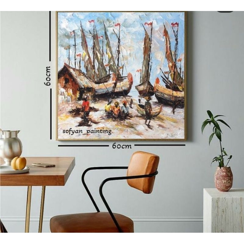 Jual lukisan kapal 60x60cm include dengan frame/lukisan kanvas/lukisan ...