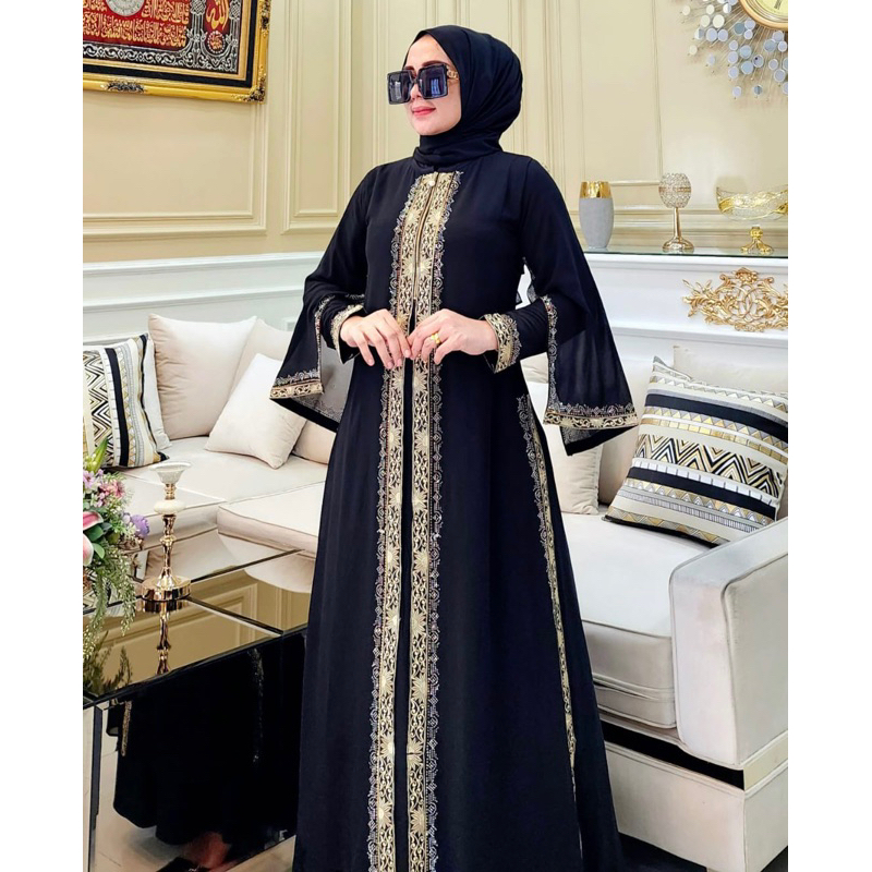 Jual GAMIS ABAYA TURKEY BORDIR ZODA FULL HITAM 1199 GAMIS PESTA ZODA ...