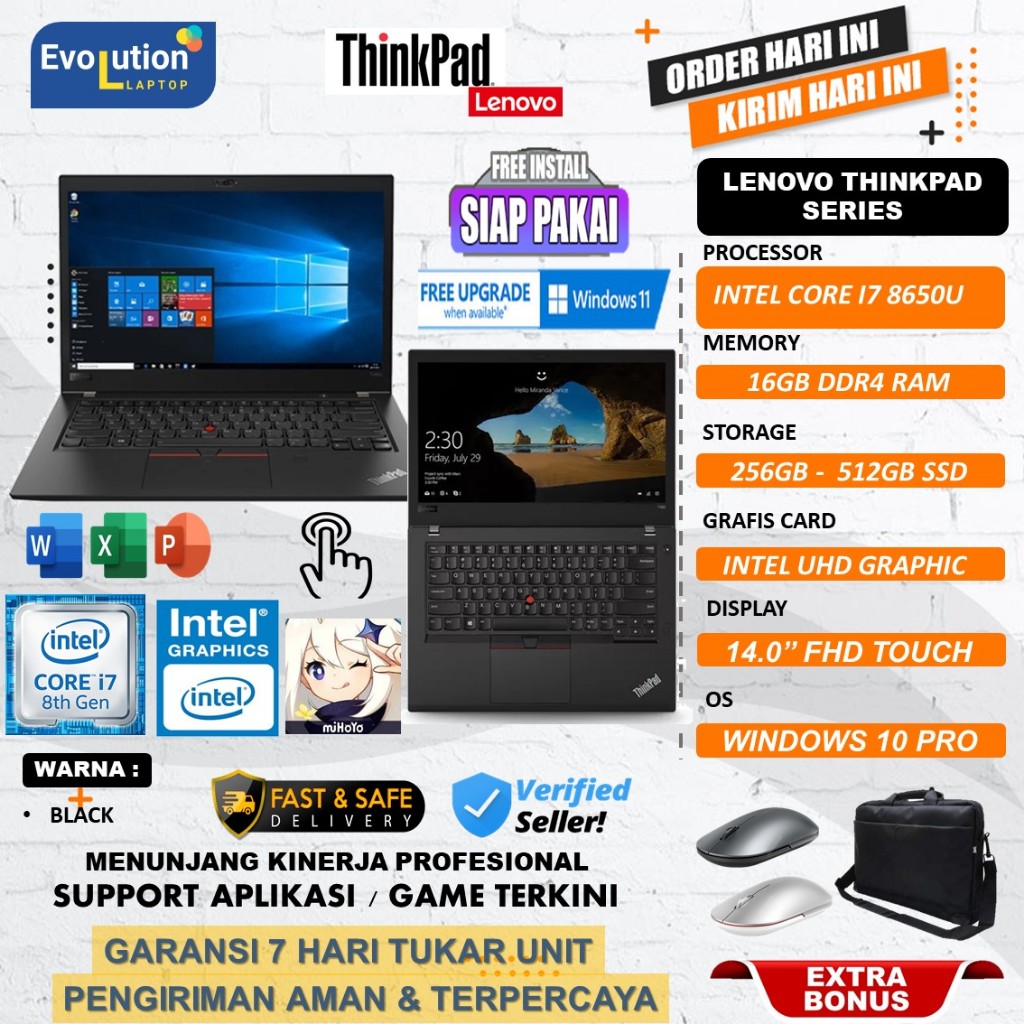 Jual Laptop Lenovo Thinkpad T470 Core i7 7600U 14 inch FHD Ram 16GB ...