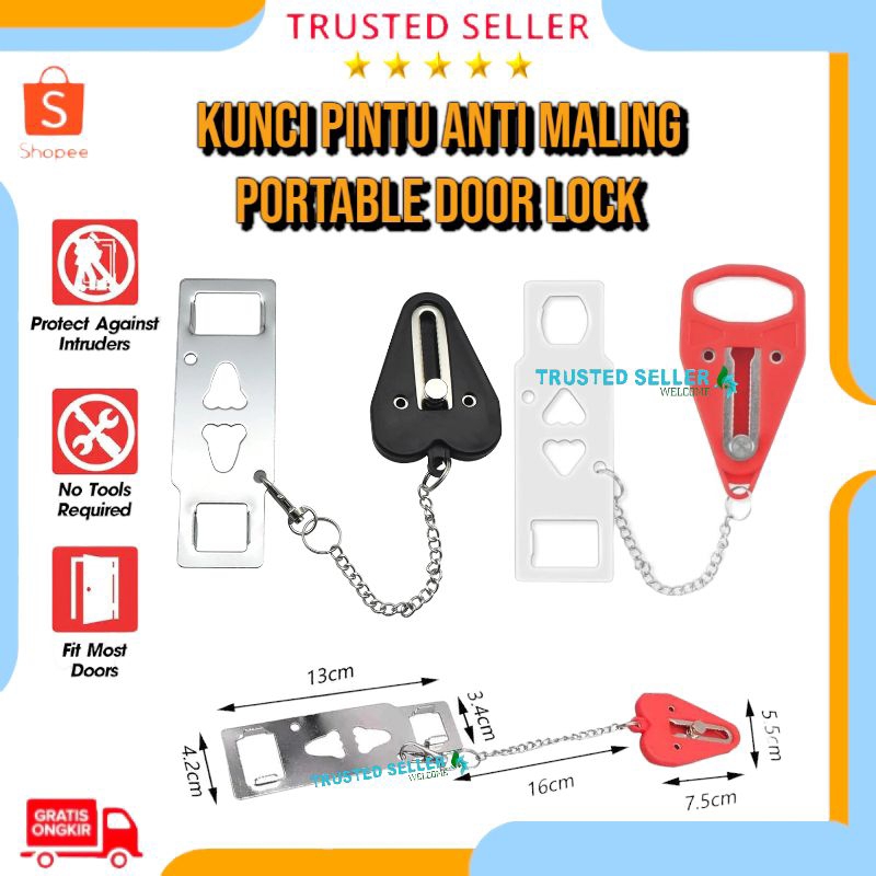 Jual PORTABLE DOOR LOCK 2in1 GESPER KUNCI GRENDEL PINTU RUMAH KOS ...