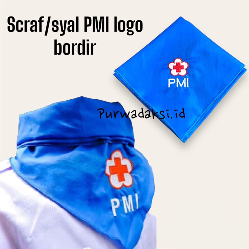 Jual scraf PMI bordir panjang 125 cm biru muda \ Syal PMI Bordir slayer ...