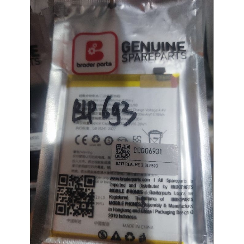 Jual baterai realme3/blp693 original100% braderpart | Shopee Indonesia