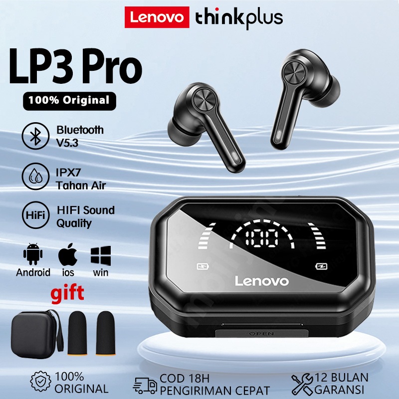 Jual 100% Ori Lenovo Thinkplus LP3 Pro TWS Bluetooth Headset HiFi Sound True Wireless LED Dengan ...