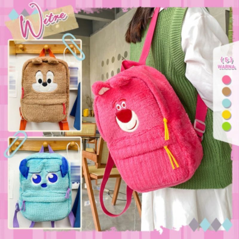 Jual Tas Ransel Disney Plushie Karakter Lotso Monster Mini Inc Pooh ...