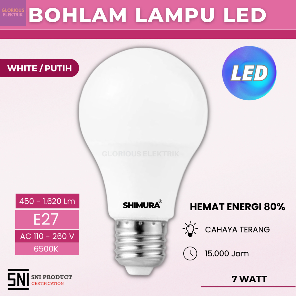 Jual Bohlam Lampu Led Bulb 7 Watt Cahaya Putih Shimura | Shopee Indonesia