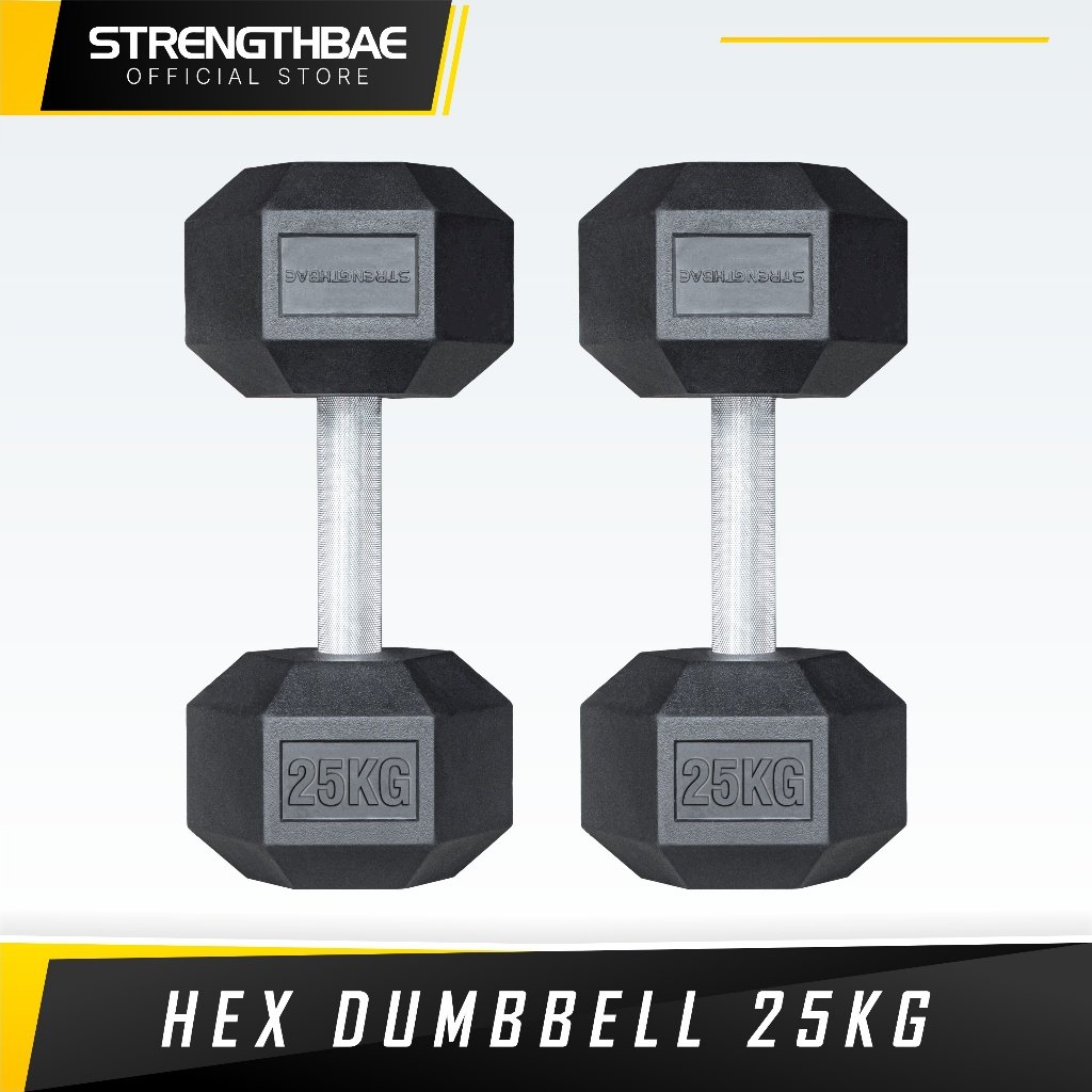 Jual Hex Dumbbell 25kg STRENGTHBAE 25kg Straight Handle Hexagonal Rubber Dumbel Gym | Shopee ...
