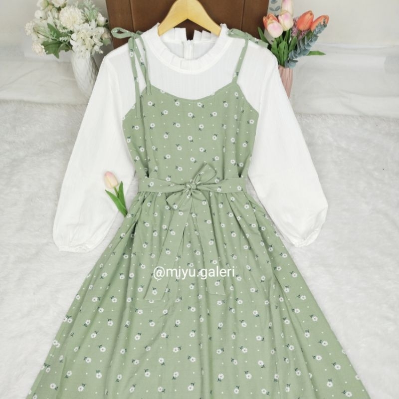 Jual Aecha Gamis Overall Crinkle mix Lady crush motif bunga cey plaid ...