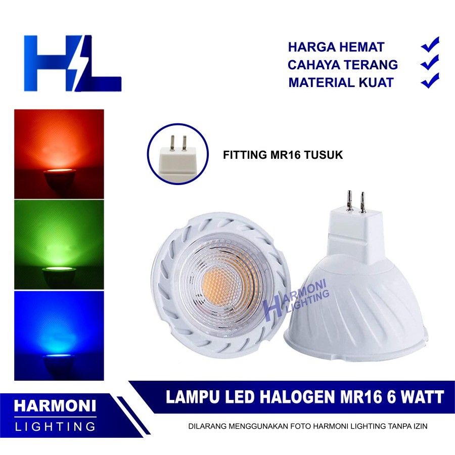 Jual Lampu Sorot Halogen LED MR16 6 Watt Spot Spotlight 6W Merah Biru ...