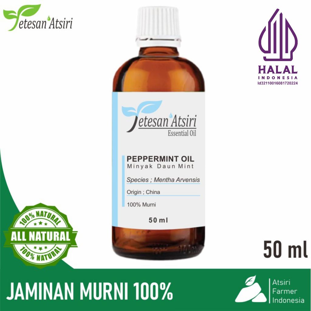 Jual 50ml minyak atsiri daun mint murni 100% peppermint pure essential oil 100% aromatherapy ...