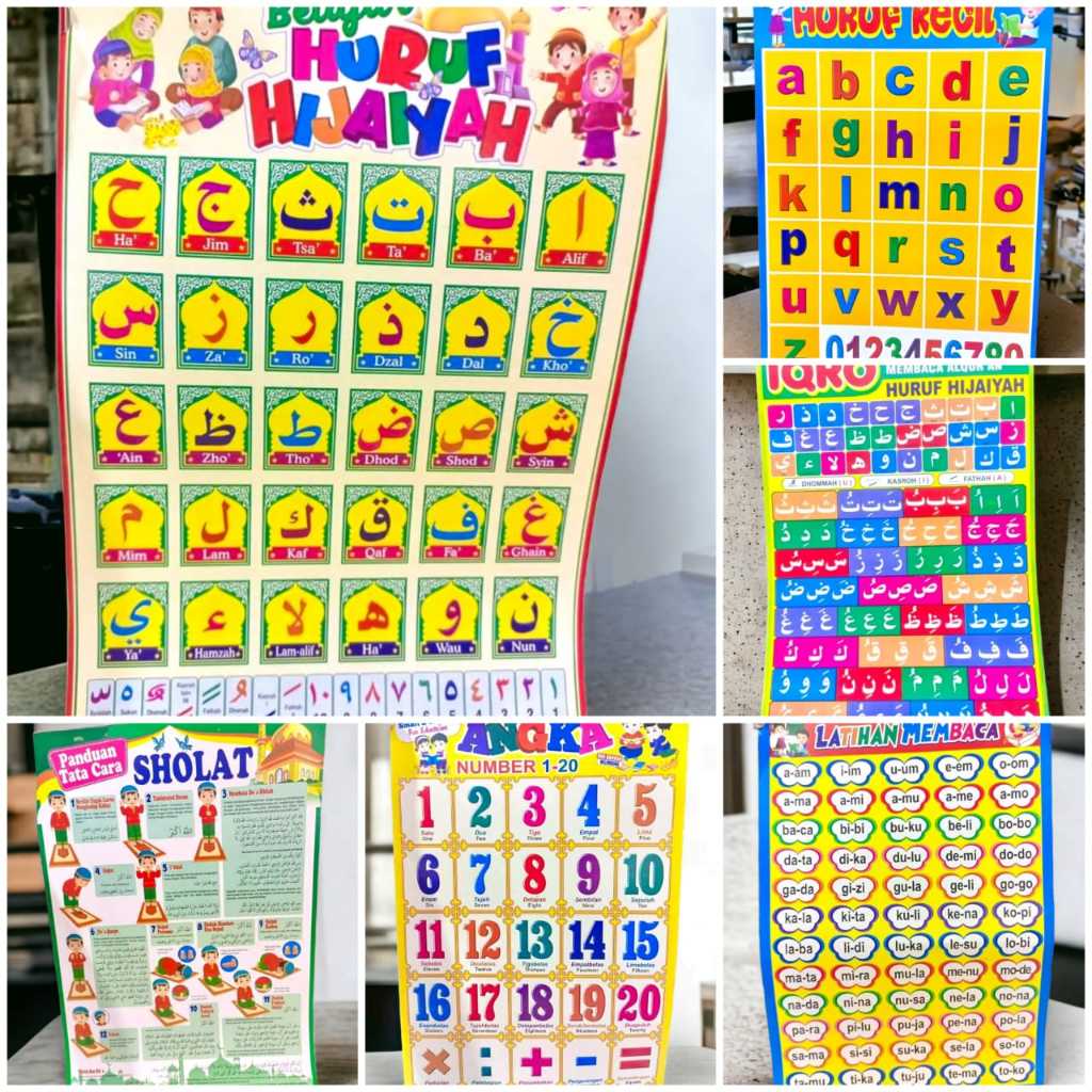 Jual Paket 6 Poster Belajar Anak Edukasi Buah, Huruf ABC, Angka, Sayur ...