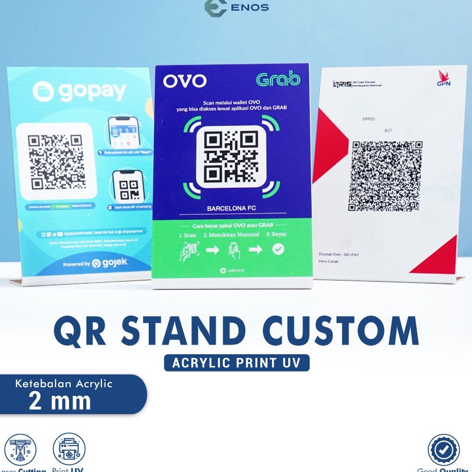 Jual Kejar Irit Stand Tempat QRis QR Code ANTI AIR HIGH QUALITY Bahan Akrilik Acrylic Print UV ...