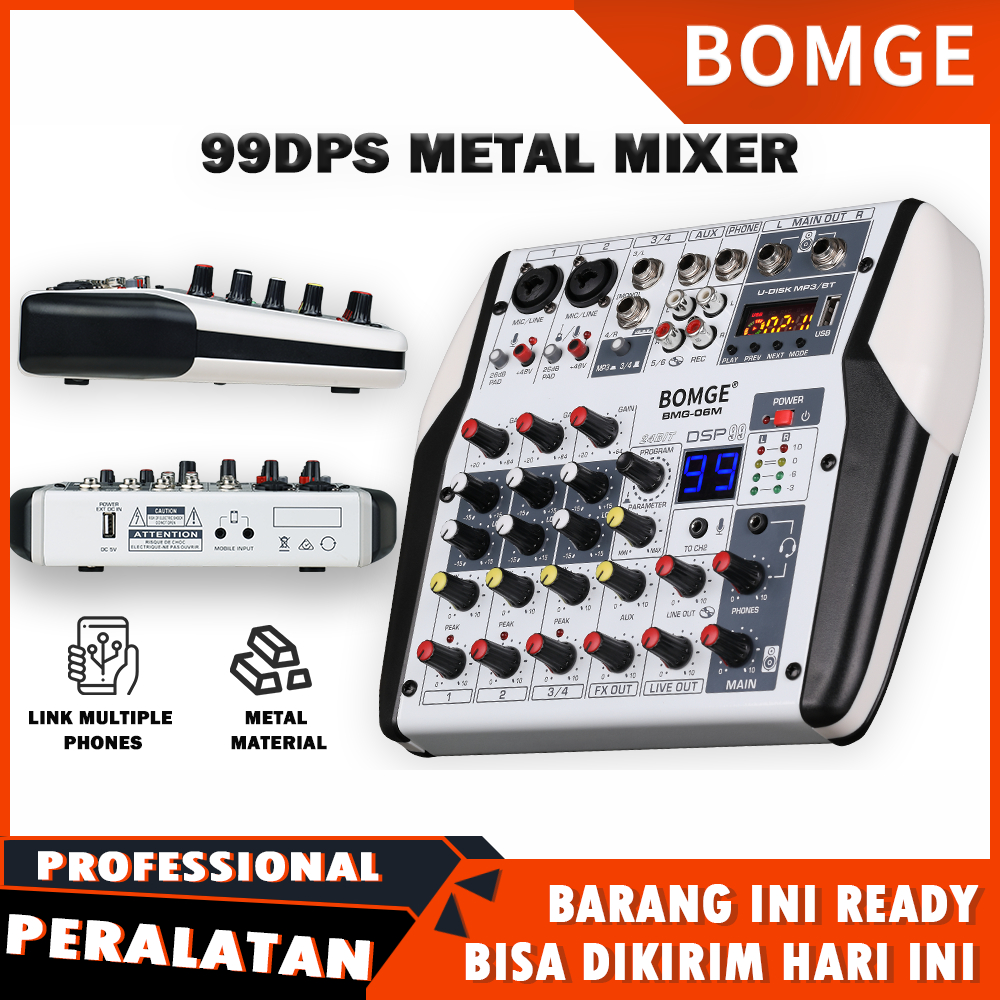 Jual BOMGE Professional DJ Audio Mixer - 6 Channel Bluetooth Controller Sound Mixer, USB Audio ...
