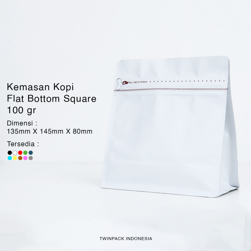 Jual Kemasan Kopi 100 Gram Ziplock Putih Flat Bottom Square Wide | Valve | Zipper | Packaging ...