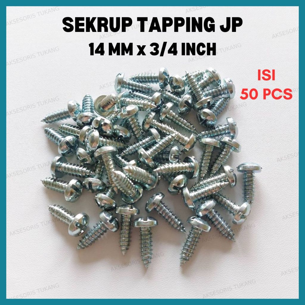 Jual Sekrup Cacing JP 14 mm x 3/4 inch Isi 50 Pcs / Skrup Tapping 14mm ...