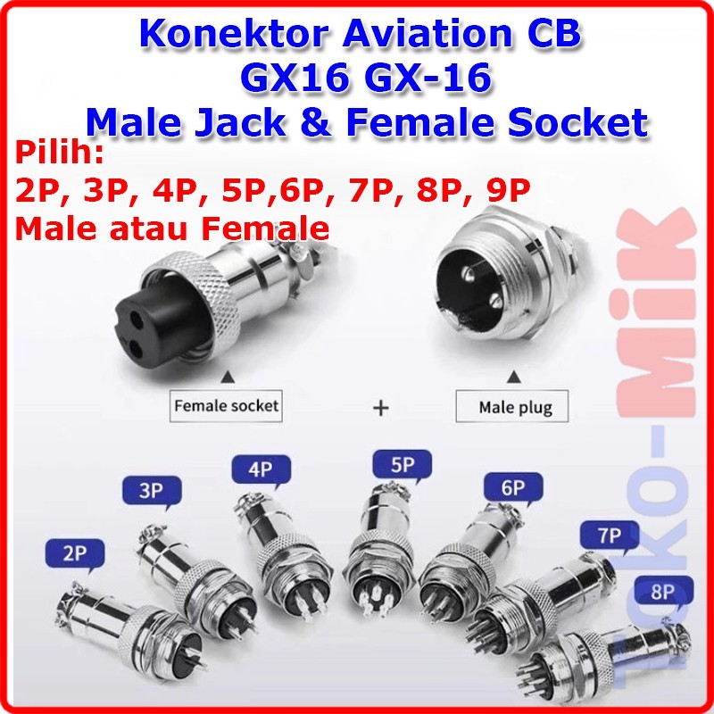 Jual Konektor Aviation CB GX16 GX-16 Male Female 2P 3P 4P 5P 6P 7P 8P 9P | Shopee Indonesia