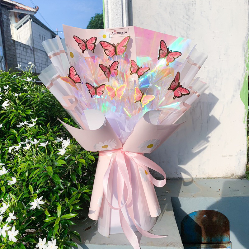 Jual Bouquet Butterfly Led Hologram l buket kupu-kupu lampu led hadiah ...