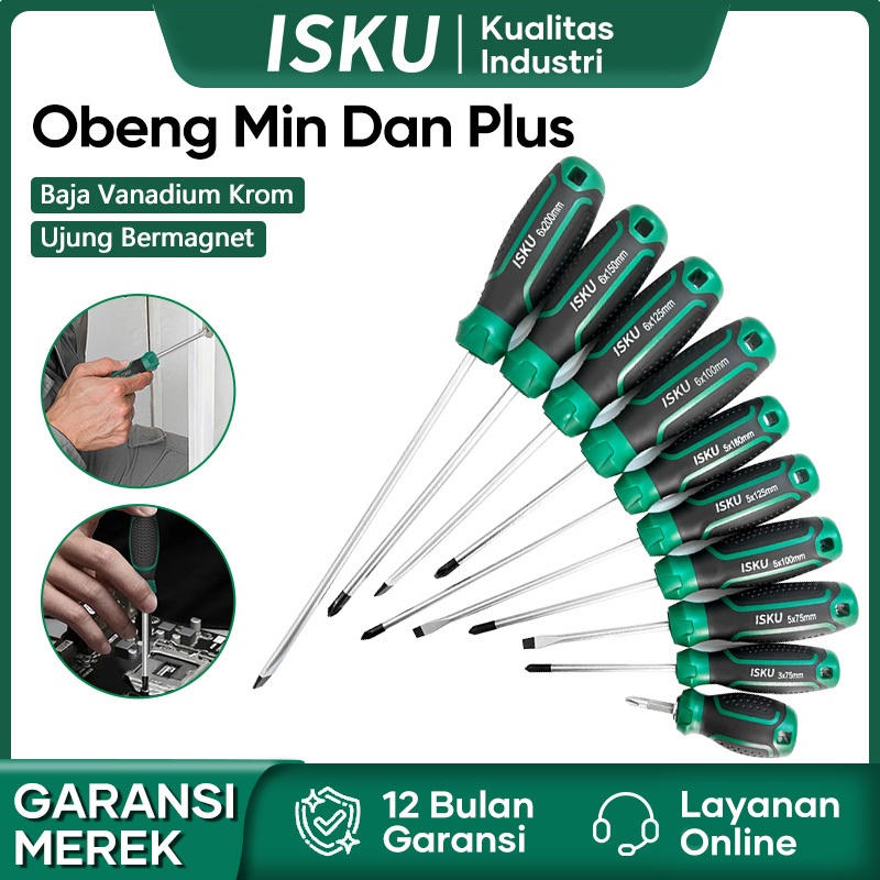 Jual Isku Obeng Set Obeng Plus Minus Screwdriver Set Anti non slip Tip ...